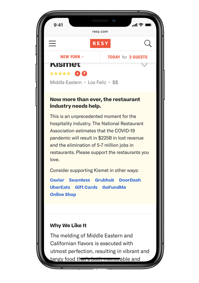 Resy’s Response to COVID-19 — Resy | Right This Way